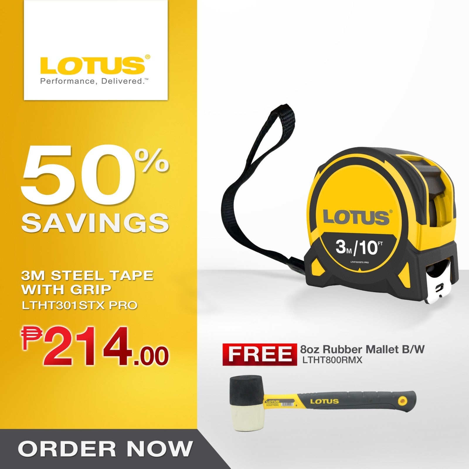 Lotus Steel Tape W/Grip PRO (Inch/Fractional Scale) - 3M LTHT301STX PR