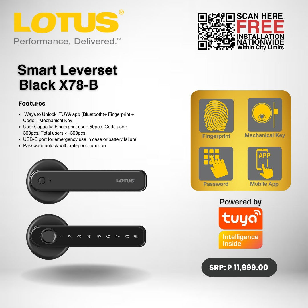 Lotus Smart Leverset (BLACK) X78-B | Door Hardware & Locks | Household