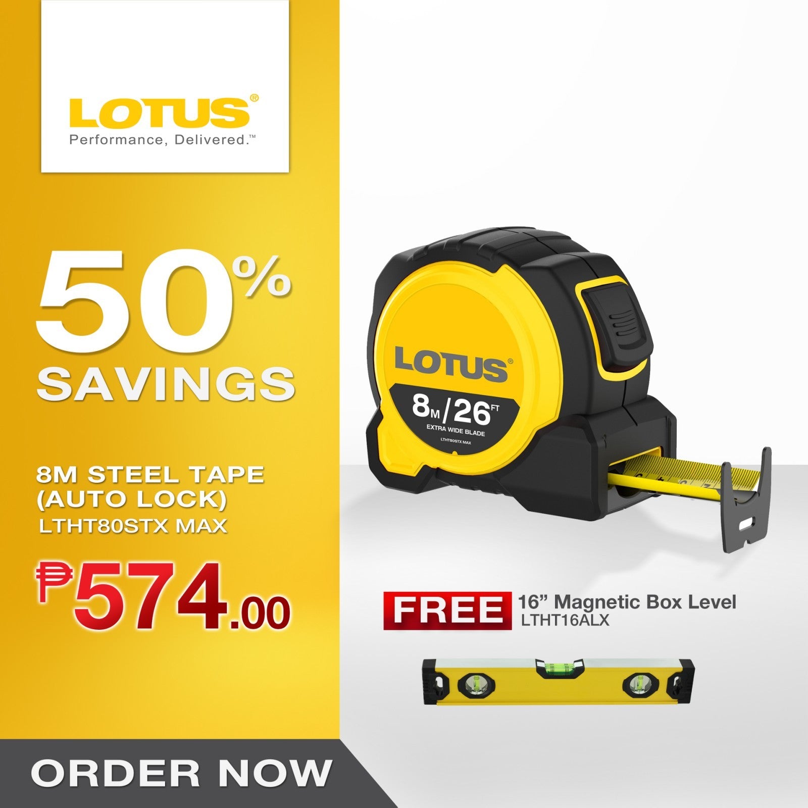 Lotus Steel Tape W/Grip PRO (Inch/Fractional Scale) - 3M LTHT301STX PR – Lotus Tools Philippines