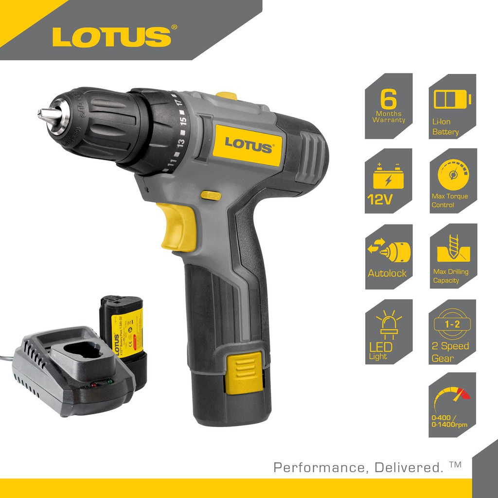 LOTUS DRILL/DRIVER 12V X-LINE LTDD12VLI-2 – Lotus Tools Philippines