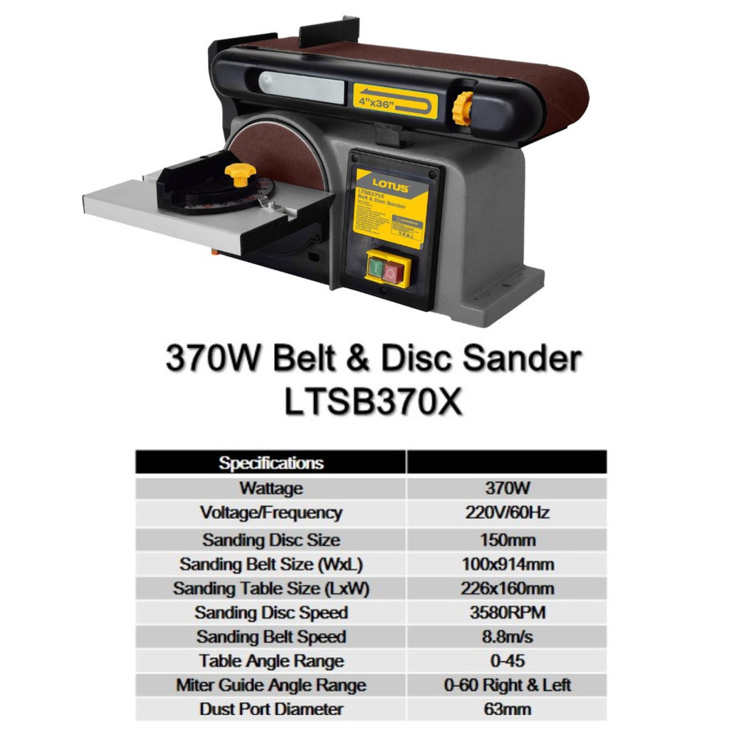 LOTUS BELT + DISC SANDER 370W LTSB350X – Lotus Tools Philippines