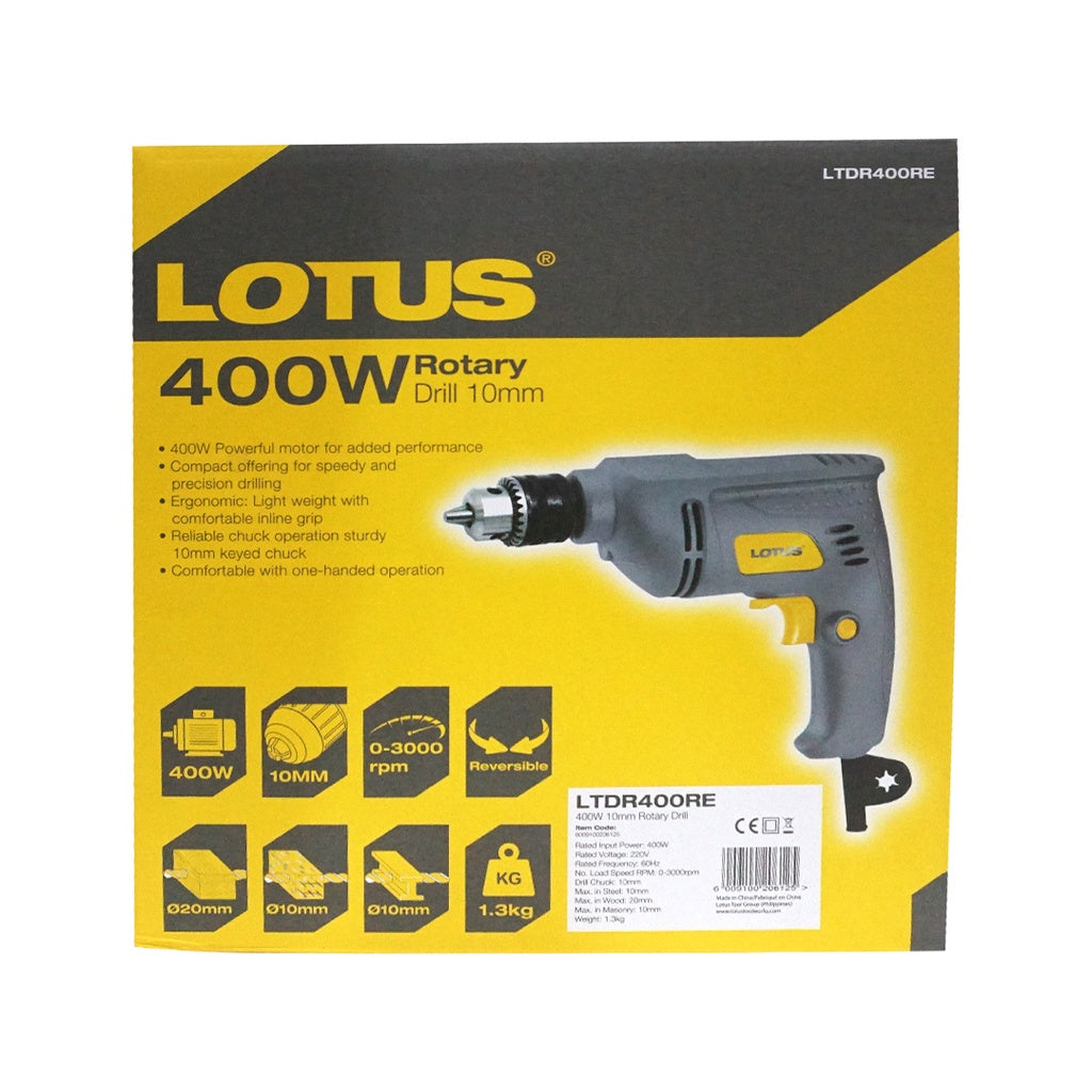 LOTUS ROTARY DRILL 10MM 400W LTDR400RE – Lotus Tools Philippines